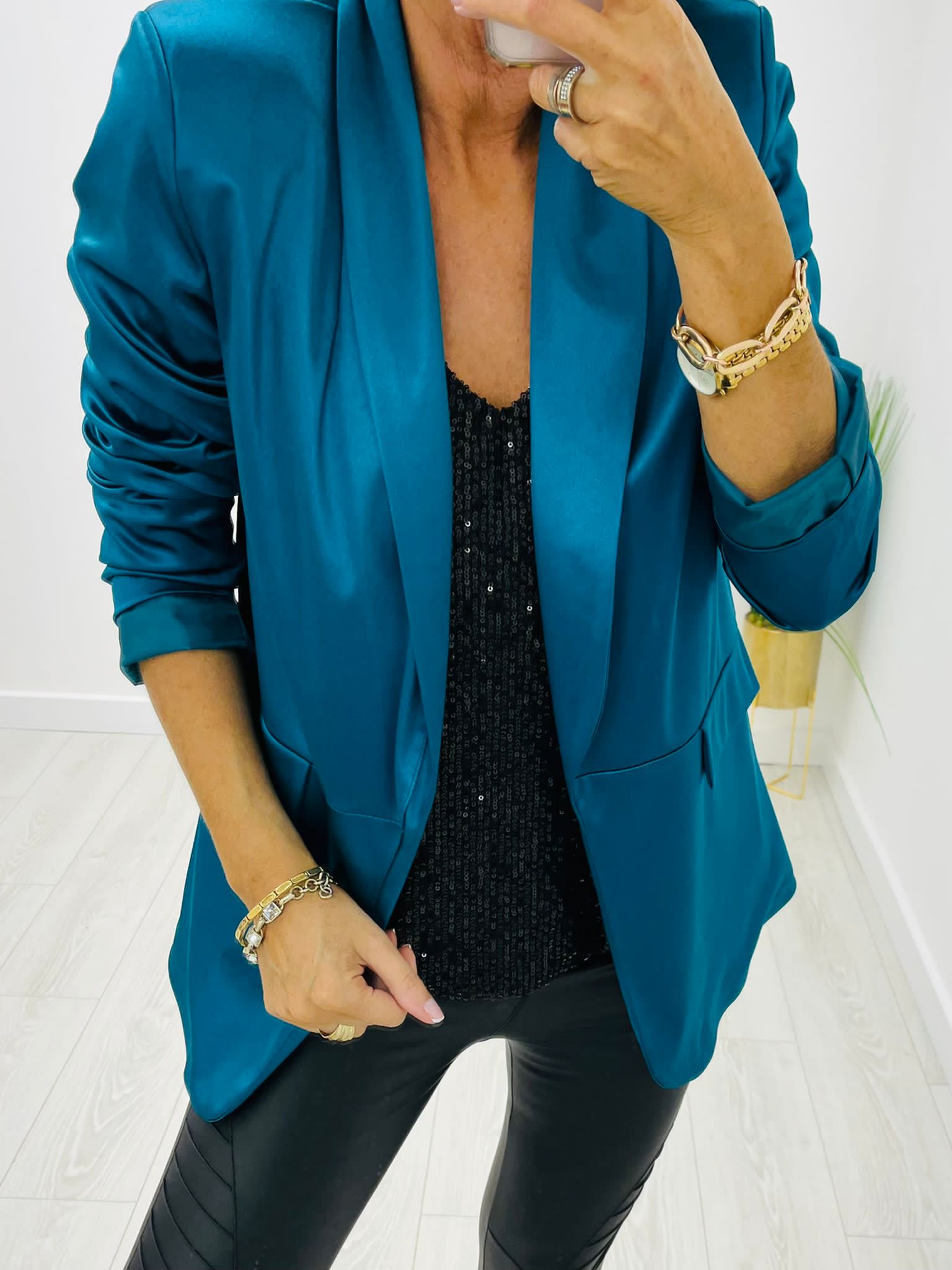 Kyla Satin Blazer Teal– Boutique Ladybelle Abbeyleix