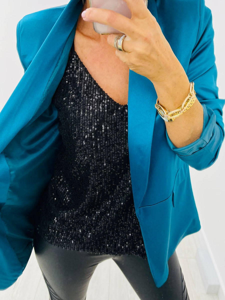 Kyla Satin Blazer Teal– Boutique Ladybelle Abbeyleix
